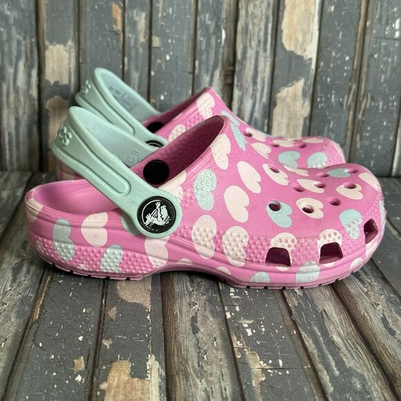 CROCS | Shoes | Crocs Kids Classic Clog Taffy Pink Heart C 9 Pink Blue ...